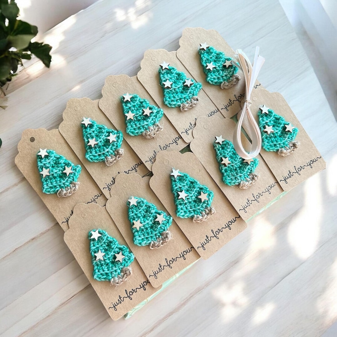 Crochet Christmas Tree Gift Tags, Set of 10 Gift Tags, Handmade Crochet ...