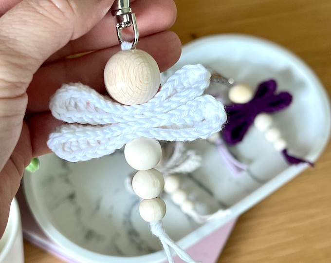Dragonfly Keychain, Handmade Crochet Gift, Keychain With Silicone Beads ...