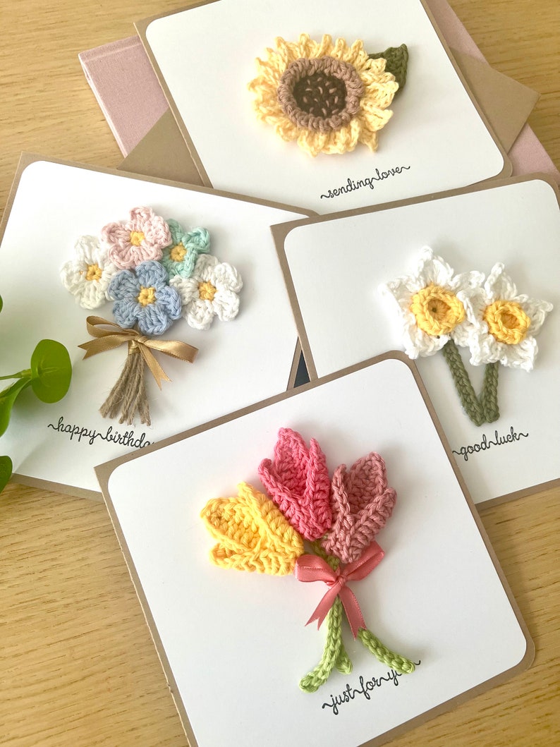 Special Crochet Forget Me Not Floral Card, Handstitched Unique Card - Etsy