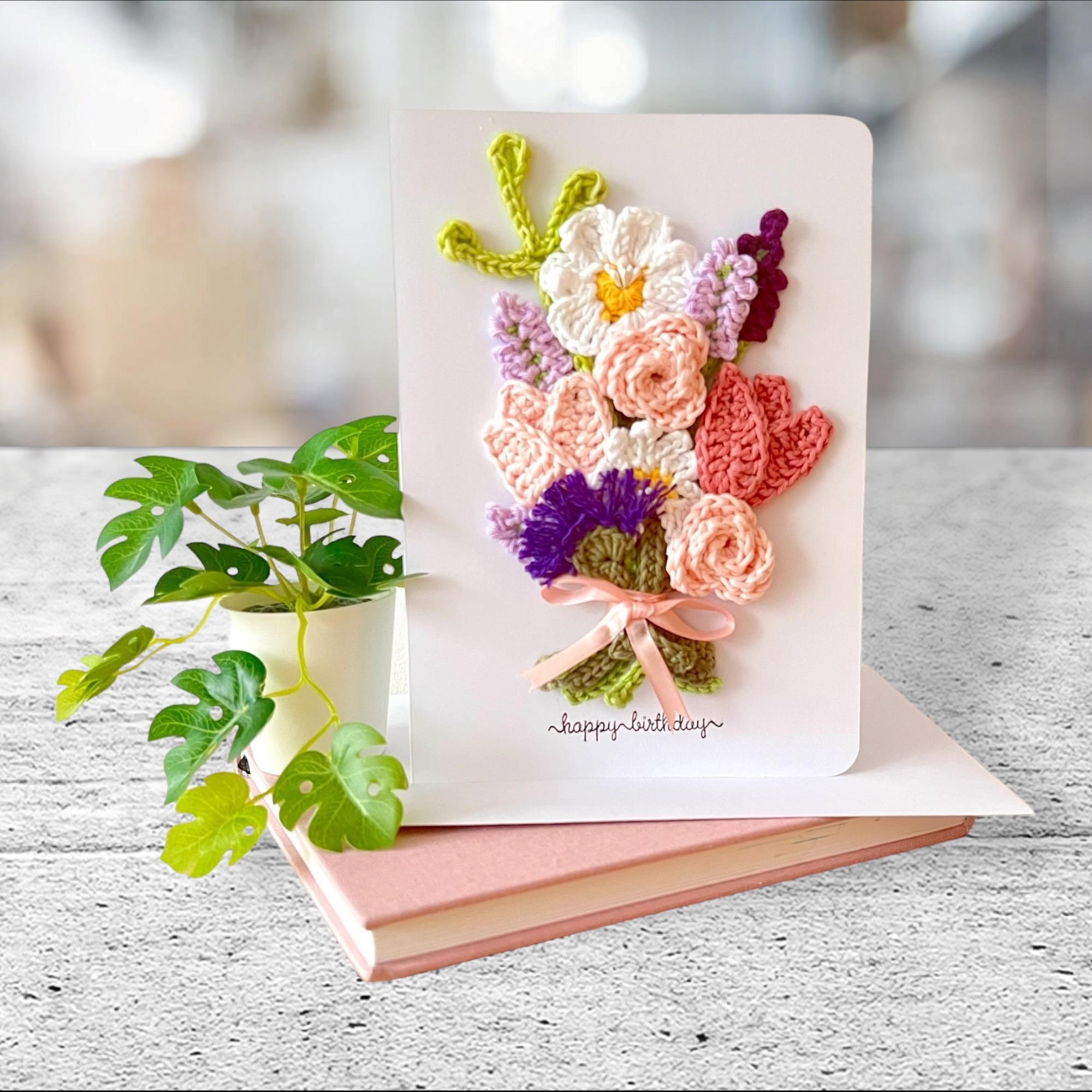 Special Crochet Floral Bouquet Card, Custom Handmade Card, Handstitched ...