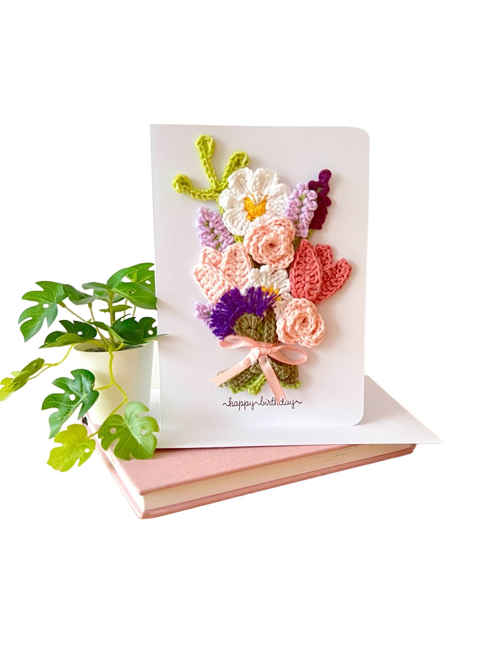 Special Crochet Floral Bouquet Card, Custom Handmade Card, Handstitched ...