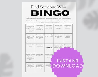 Get to Know You Bingo Game Digital Download Printable find Someone Who ...