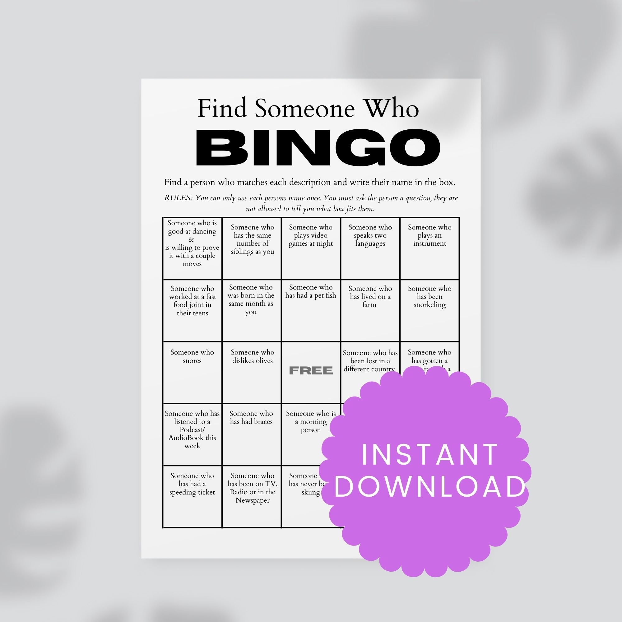 Find Someone Who Game - Icebreaker Game - Icebreaker Work Game - Get to ...