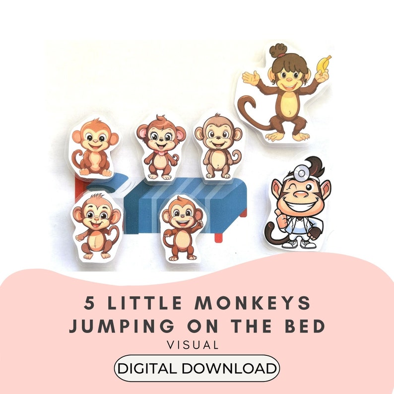 Five Little Monkeys Jumping on the Bed - Digital Download - Nursery ...