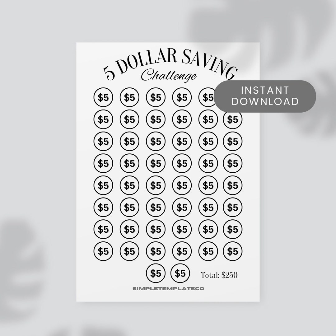 5 Dollar Save Challenge - Mini Savings Challenge - Save 250 Challenge ...