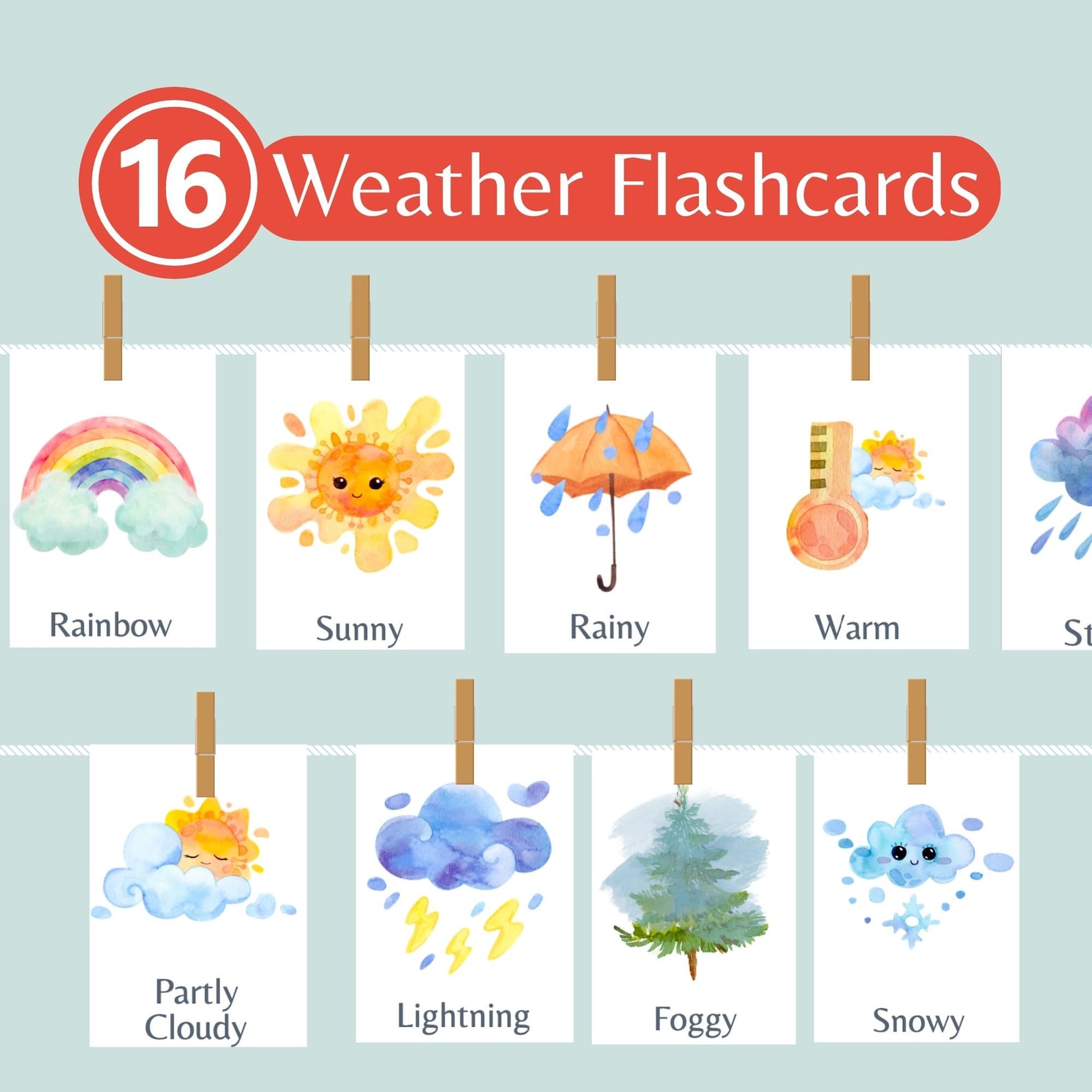 Weather Flashcards - Weather Clipart - Weather Chart- Homeschool ...