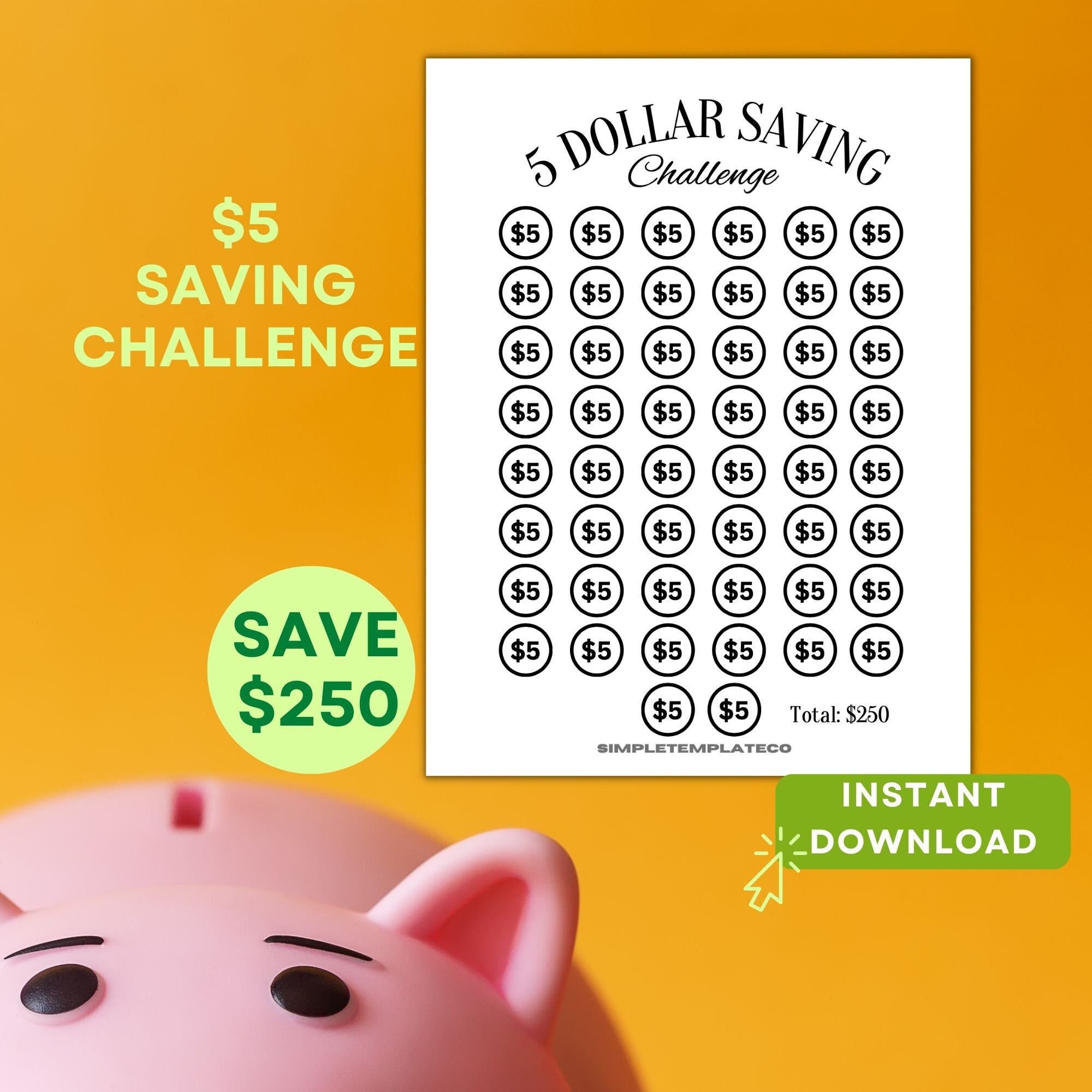 5 Dollar Save Challenge - Mini Savings Challenge - Save 250 Challenge ...