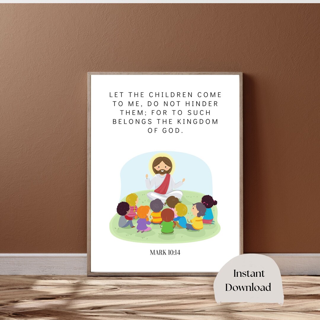 Children's Room Christian Poster - Bible Verse for Kids Room - Mark 10: ...