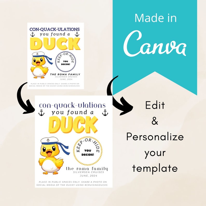 Customize Cruise Duck Tags - Canva You've Been Ducked Tag - Editable ...