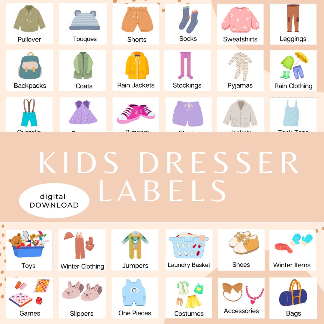 Kids Dresser Label - Kids Closet Labels - Montessori Labels ...