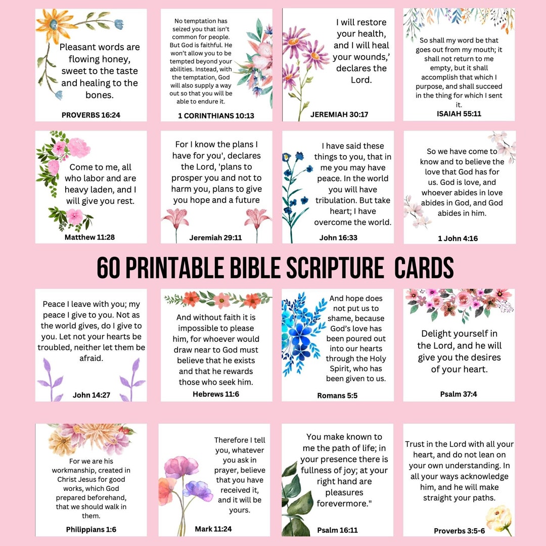 60 Bible Scripture Cards - Encouragement Bible Verse Cards - Bible ...