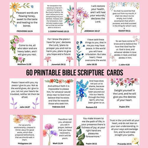 60 Bible Scripture Cards Encouragement Bible Verse Cards - Etsy