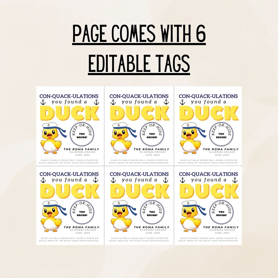 Customize Cruise Duck Tags - Canva You've Been Ducked Tag - Editable ...