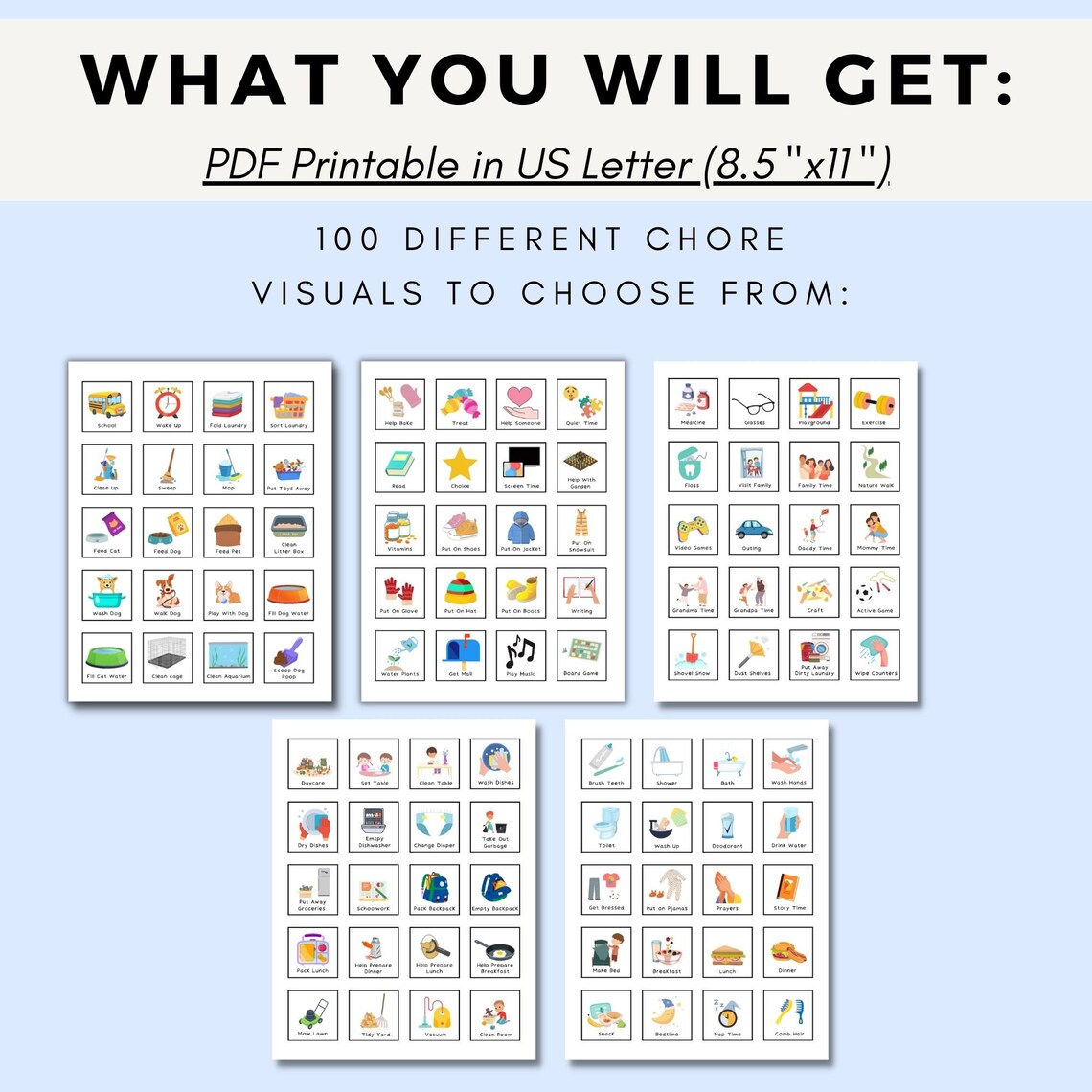 Kids Chore Chart Routine Cards Visual ASD Chart Daily Responsibilities ...