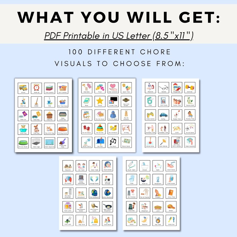 Kids Chore Chart Routine Cards Visual ASD Chart Daily Responsibilities ...