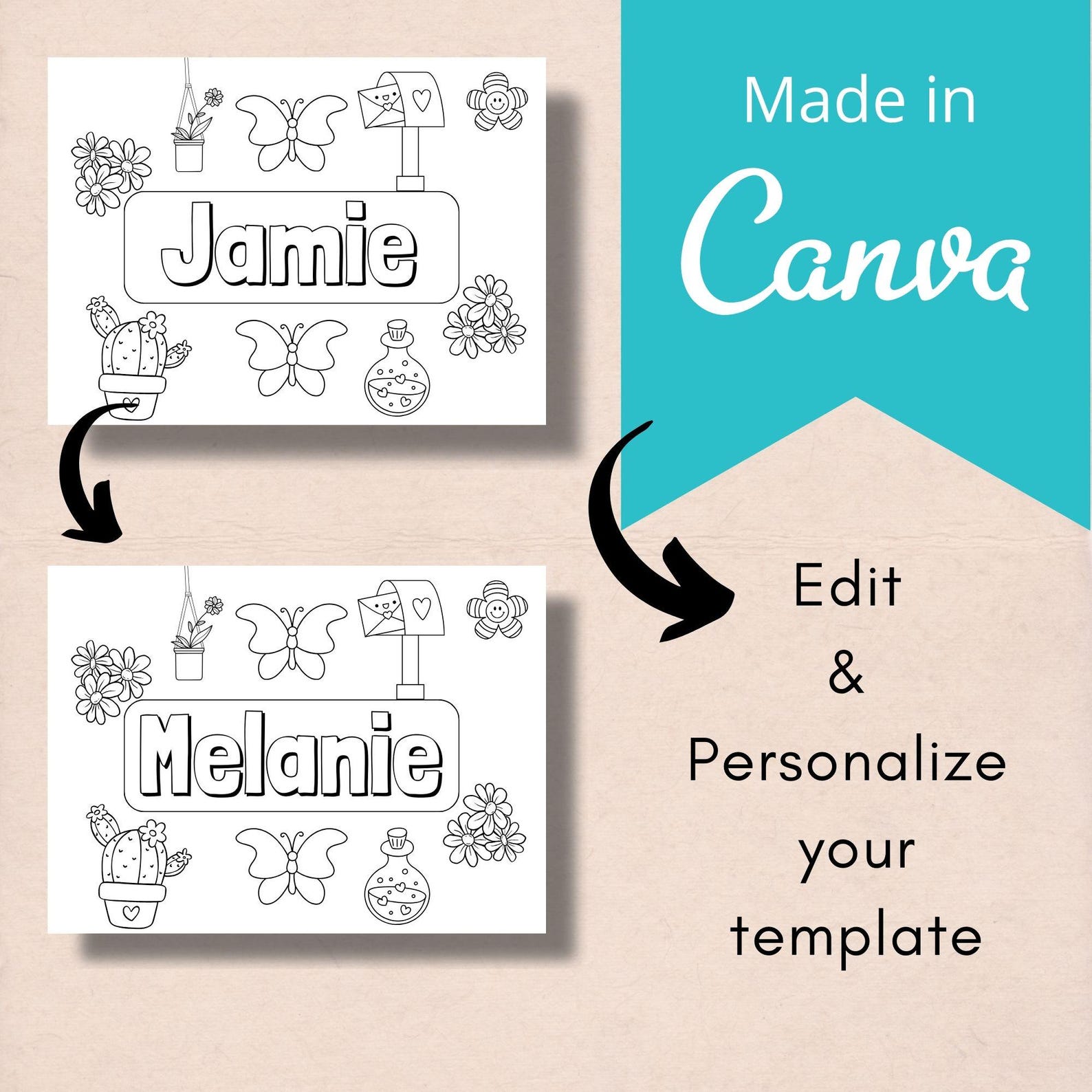 Name Coloring Page - Editable Colouring Name - Custom Name Tag ...