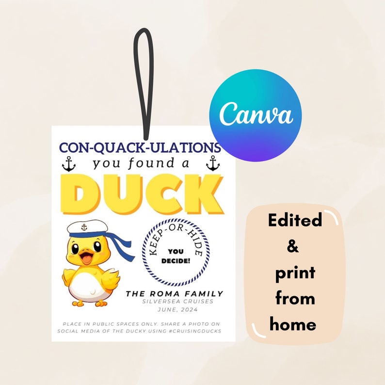 Customize Cruise Duck Tags - Canva You've Been Ducked Tag - Editable ...