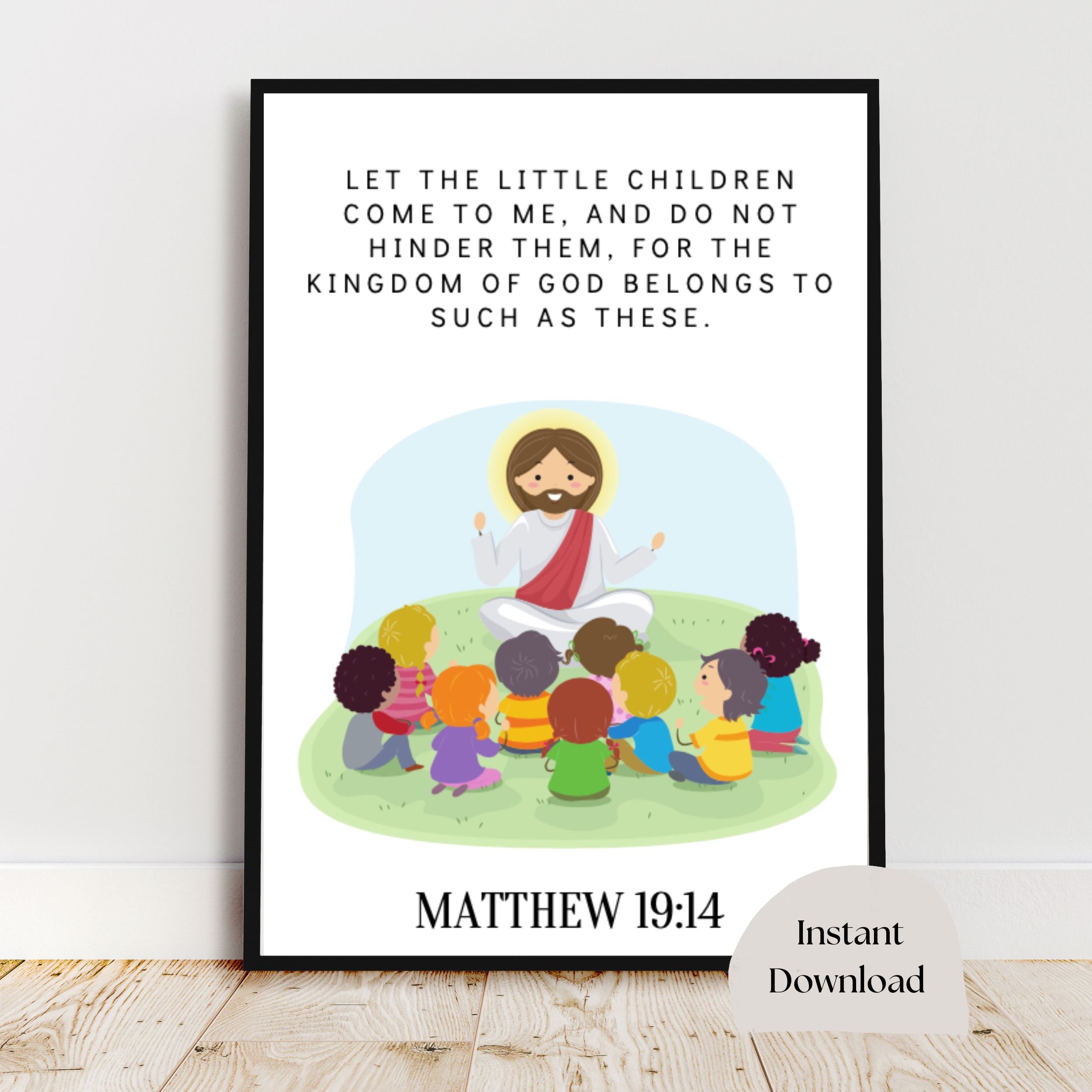 Children's Room Christian Poster - Kids Room Jesus Poster - Matthew 19: ...