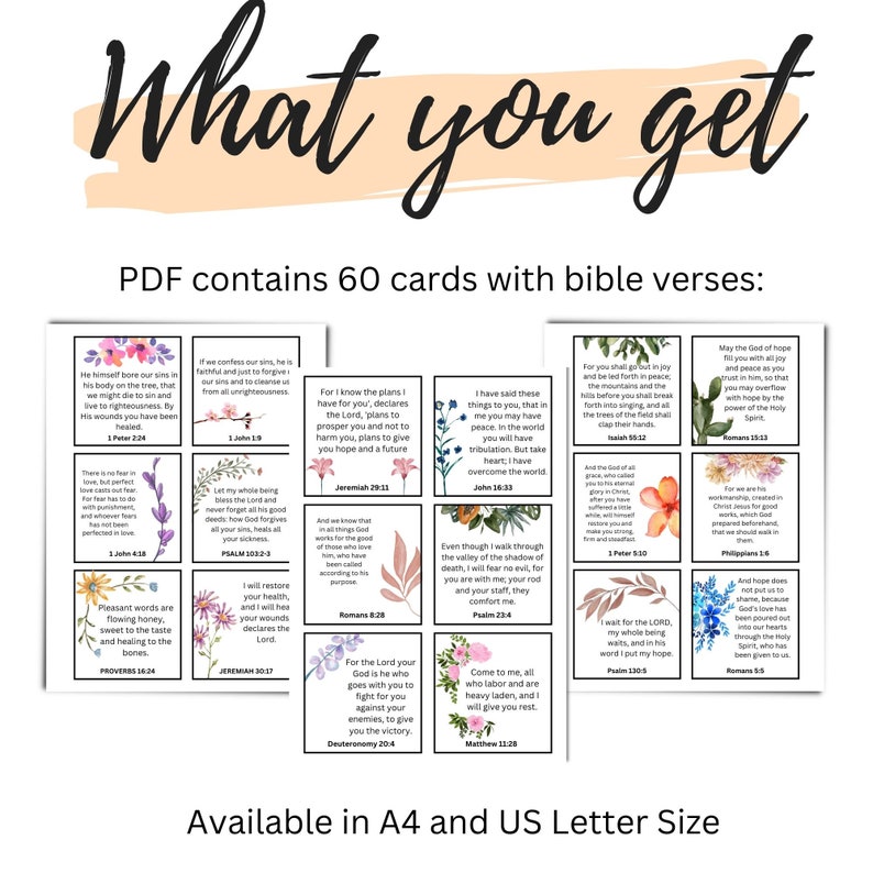 60 Bible Scripture Cards - Encouragement Bible Verse Cards - Bible ...