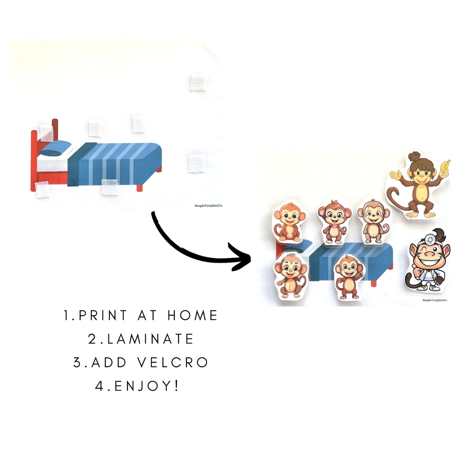 Five Little Monkeys Jumping on the Bed - Digital Download - Nursery ...