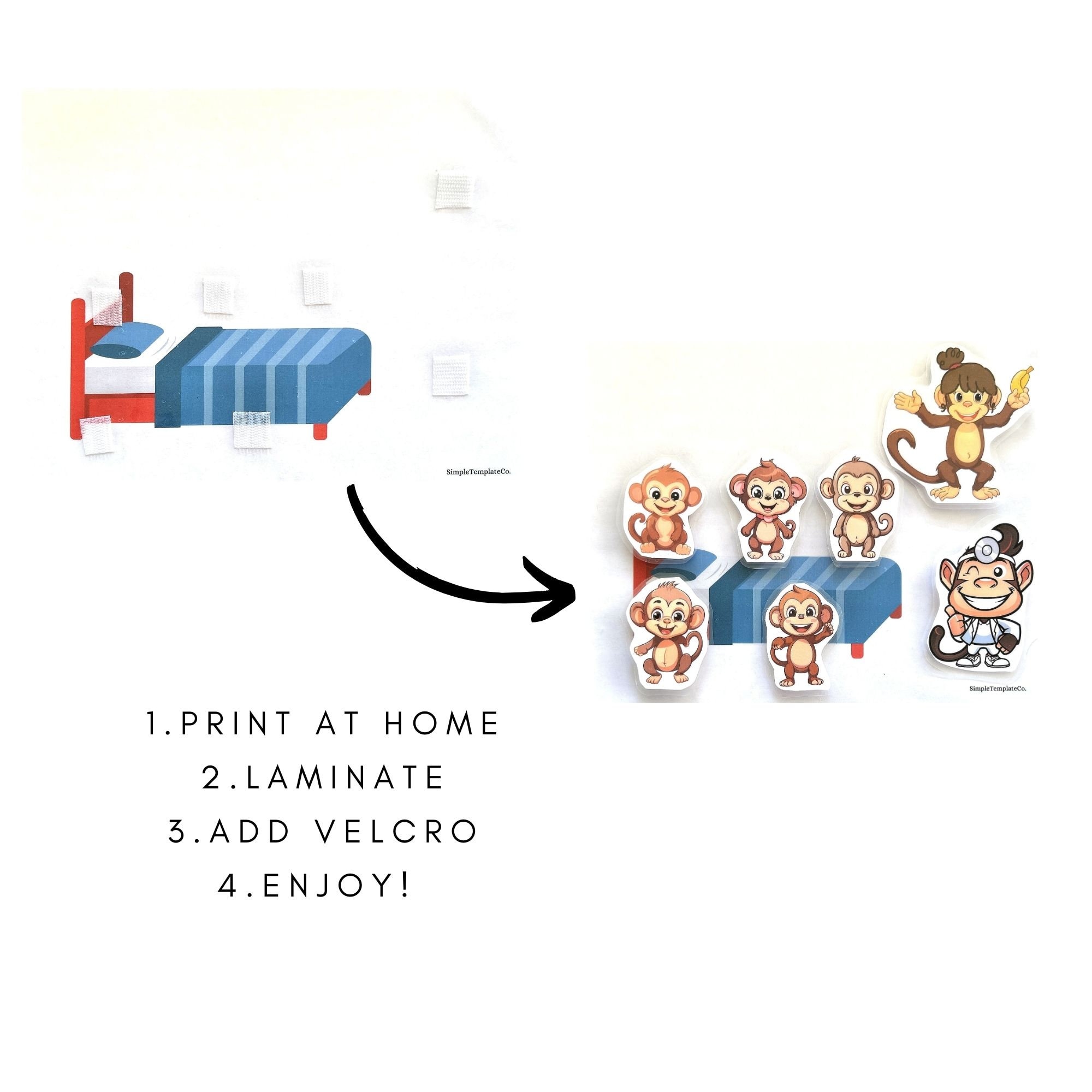 Five Little Monkeys Jumping on the Bed - Digital Download - Nursery ...