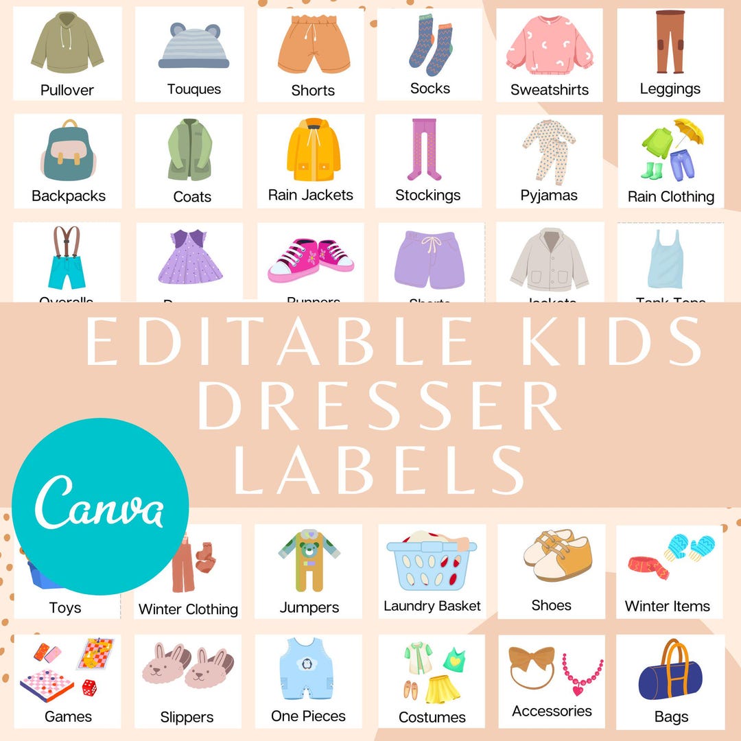 Editable Kids Dresser Labels - Montessori Closet Template - Digital ...