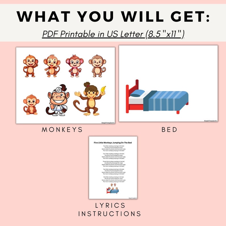 Five Little Monkeys Jumping on the Bed - Digital Download - Nursery ...