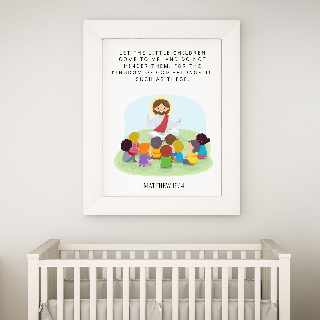 Children's Room Christian Poster - Kids Room Jesus Poster - Matthew 19: ...