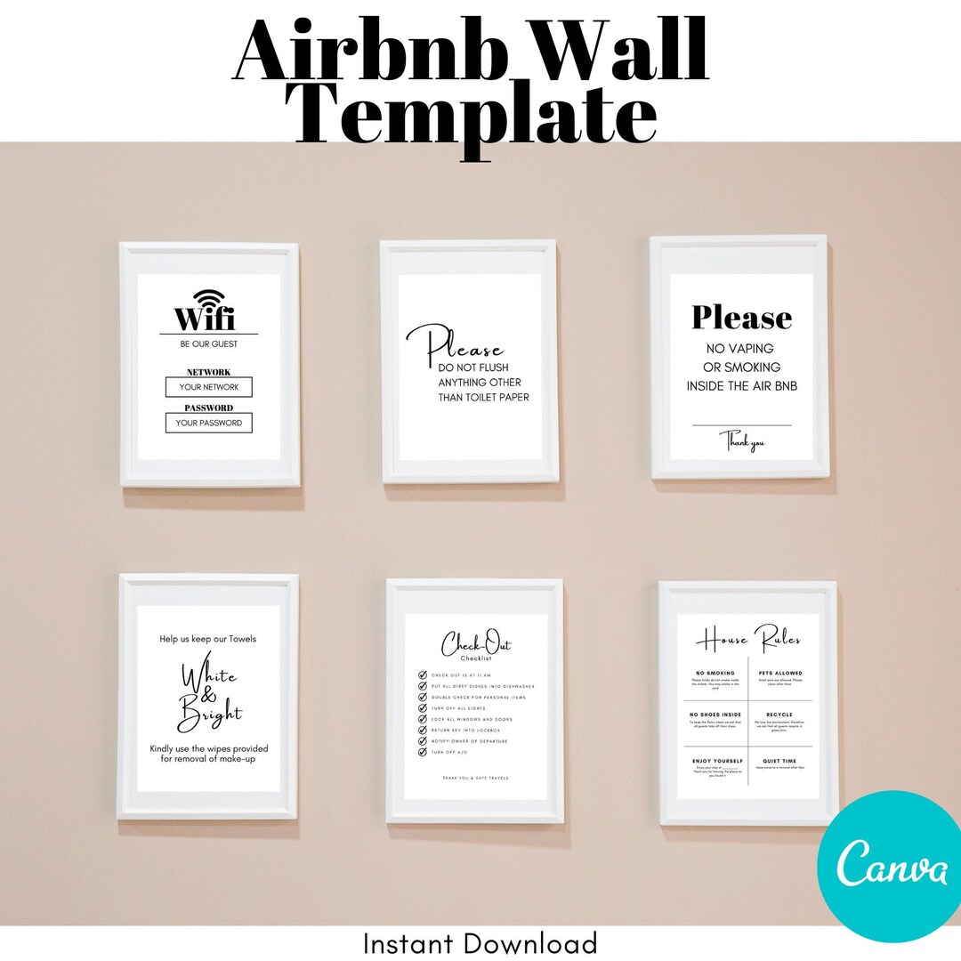 Airbnb Wall Signs - Canva Template - Airbnb Sign Bundle - Editable ...
