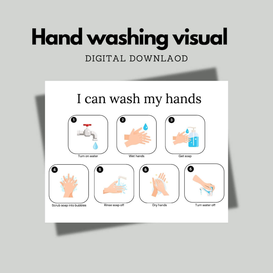 Hand Washing Visual - Hand Washing Chart - Educational Chart - Hand ...