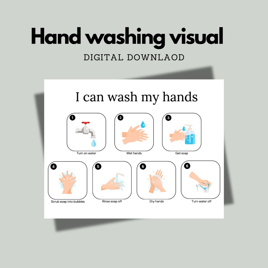Hand Washing Visual - Hand Washing Chart - Educational Chart - Hand ...