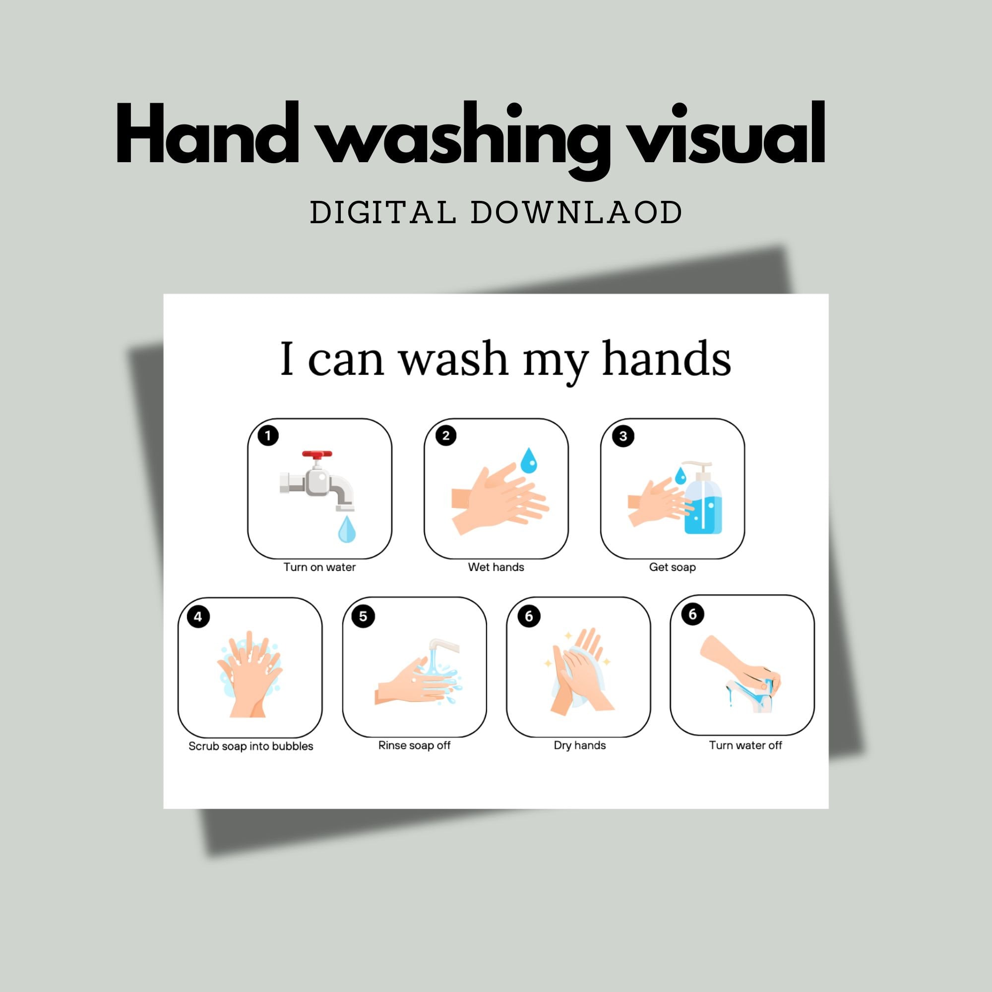 Hand Washing Visual - Hand Washing Chart - Educational Chart - Hand ...