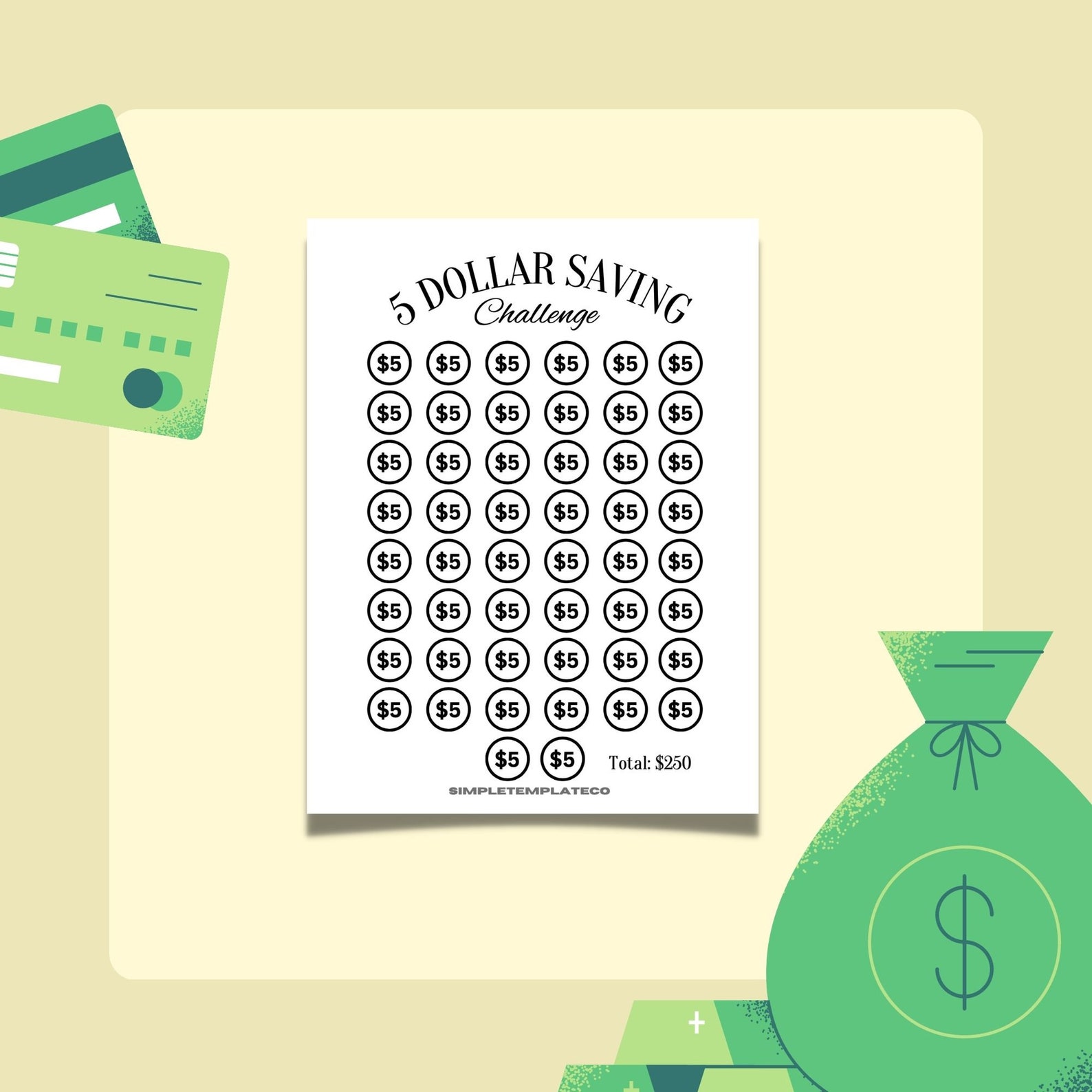 5 Dollar Save Challenge - Mini Savings Challenge - Save 250 Challenge ...