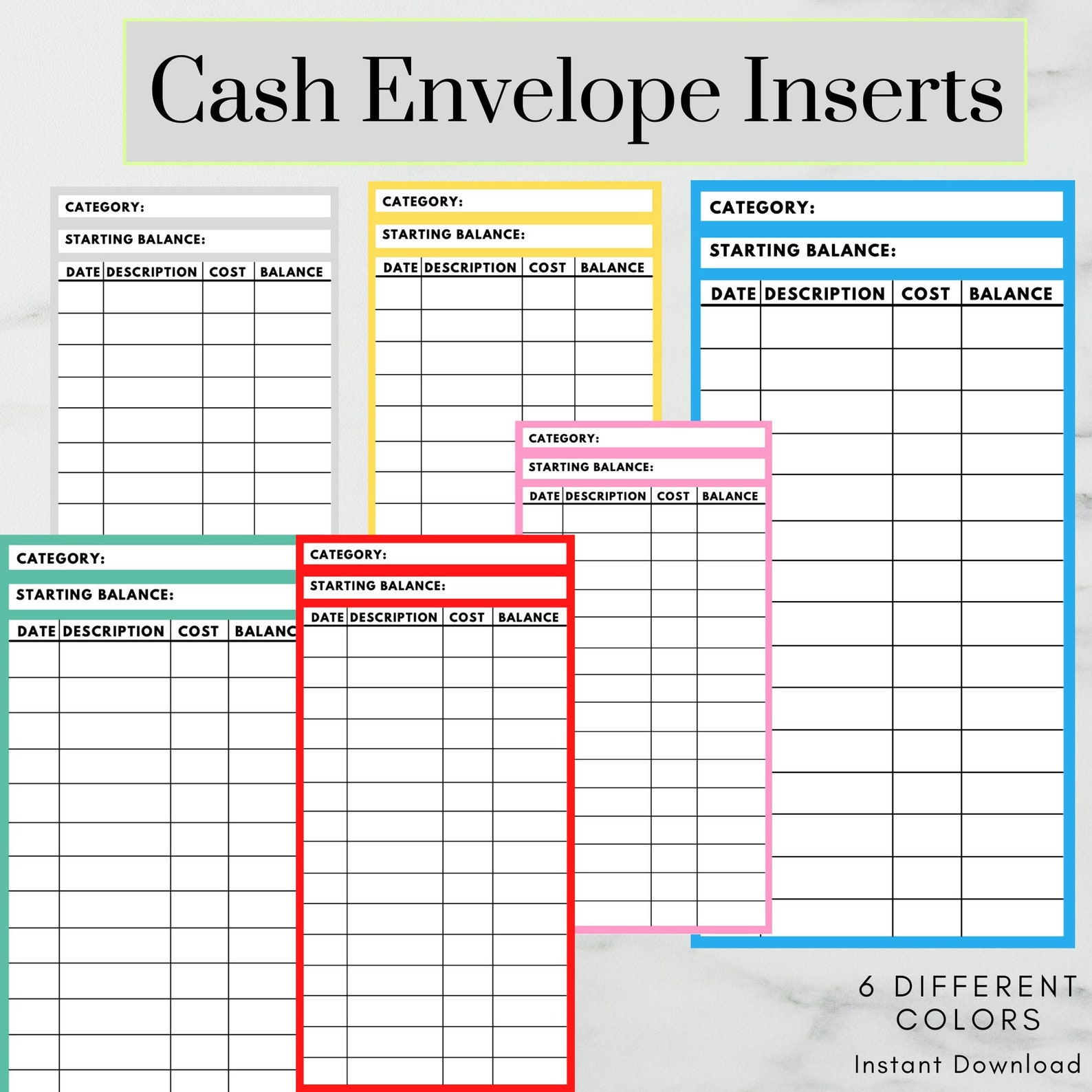 Cash Envelope Inserts Printable PDF Cash Transaction Register Cash ...