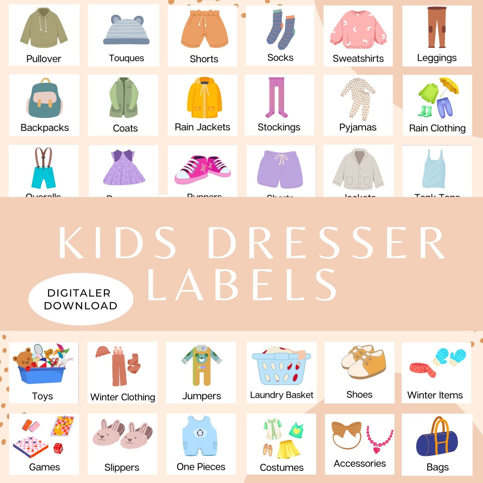 Kids Dresser Label Kids Closet Labels Montessori Labels - Etsy