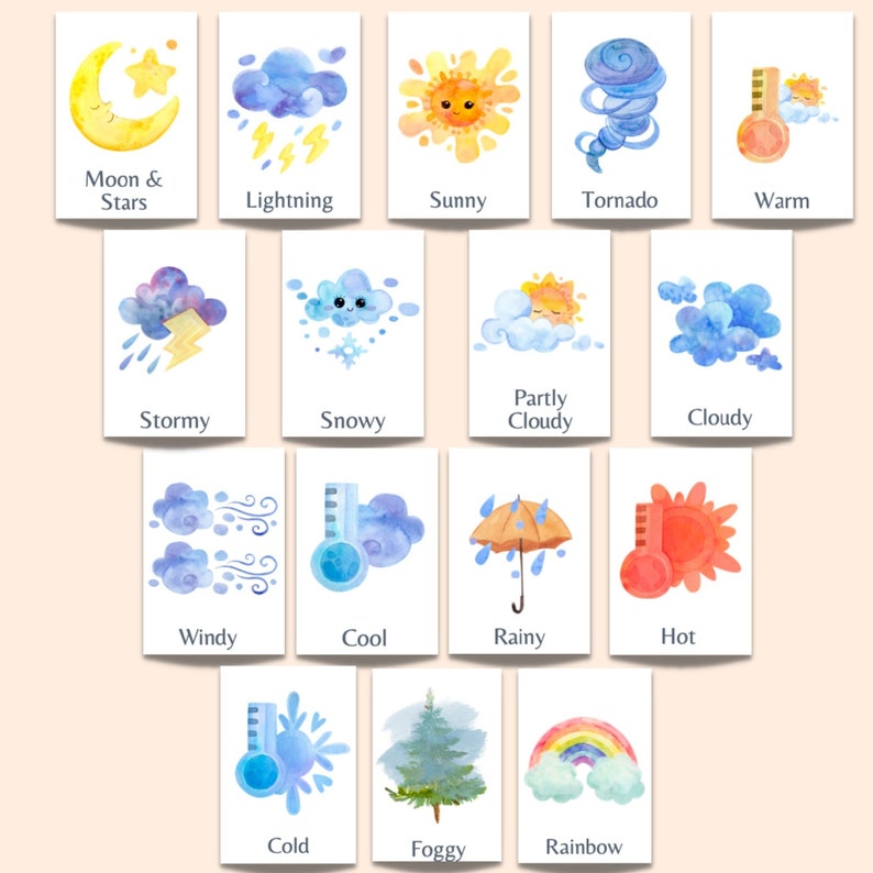 Weather Flashcards - Weather Clipart - Weather Chart- Homeschool ...