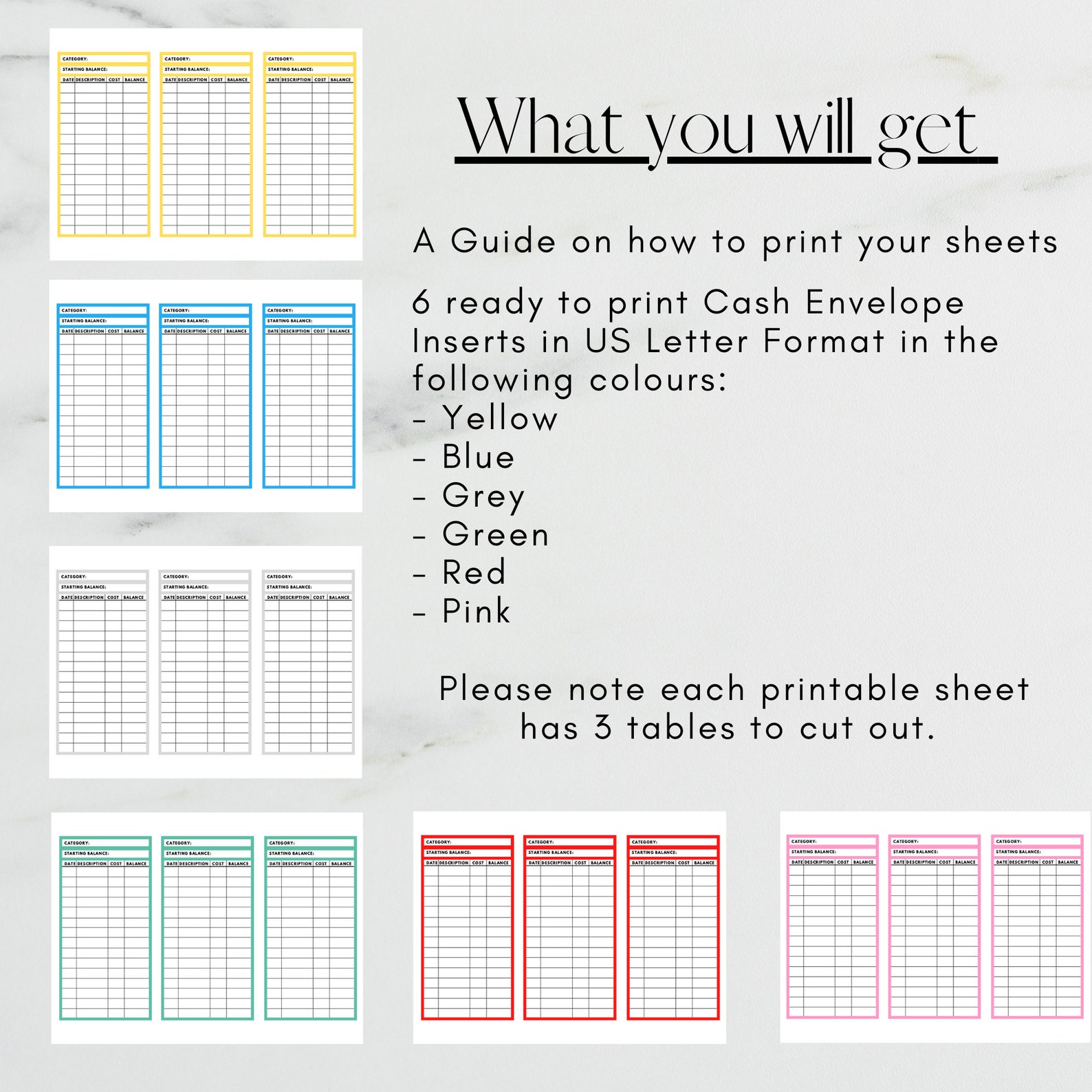 Cash Envelope Inserts Printable PDF Cash Transaction Register Cash ...