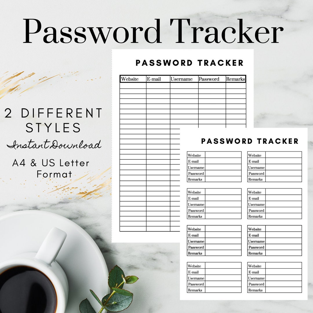 Password Tracker - Printable PDF - Password Tracker Insert - Printable ...