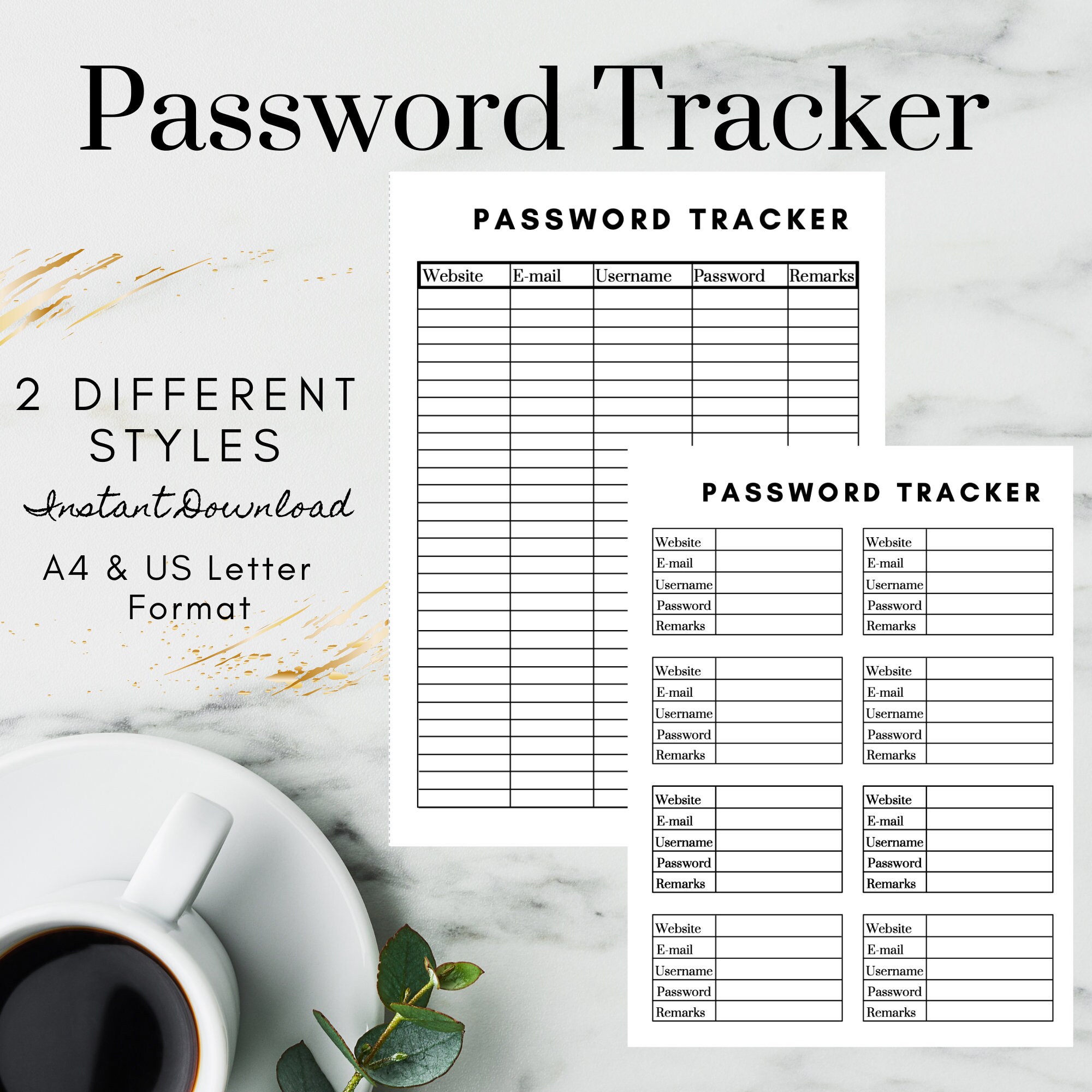 Password Tracker - Printable PDF - Password Tracker Insert - Printable ...