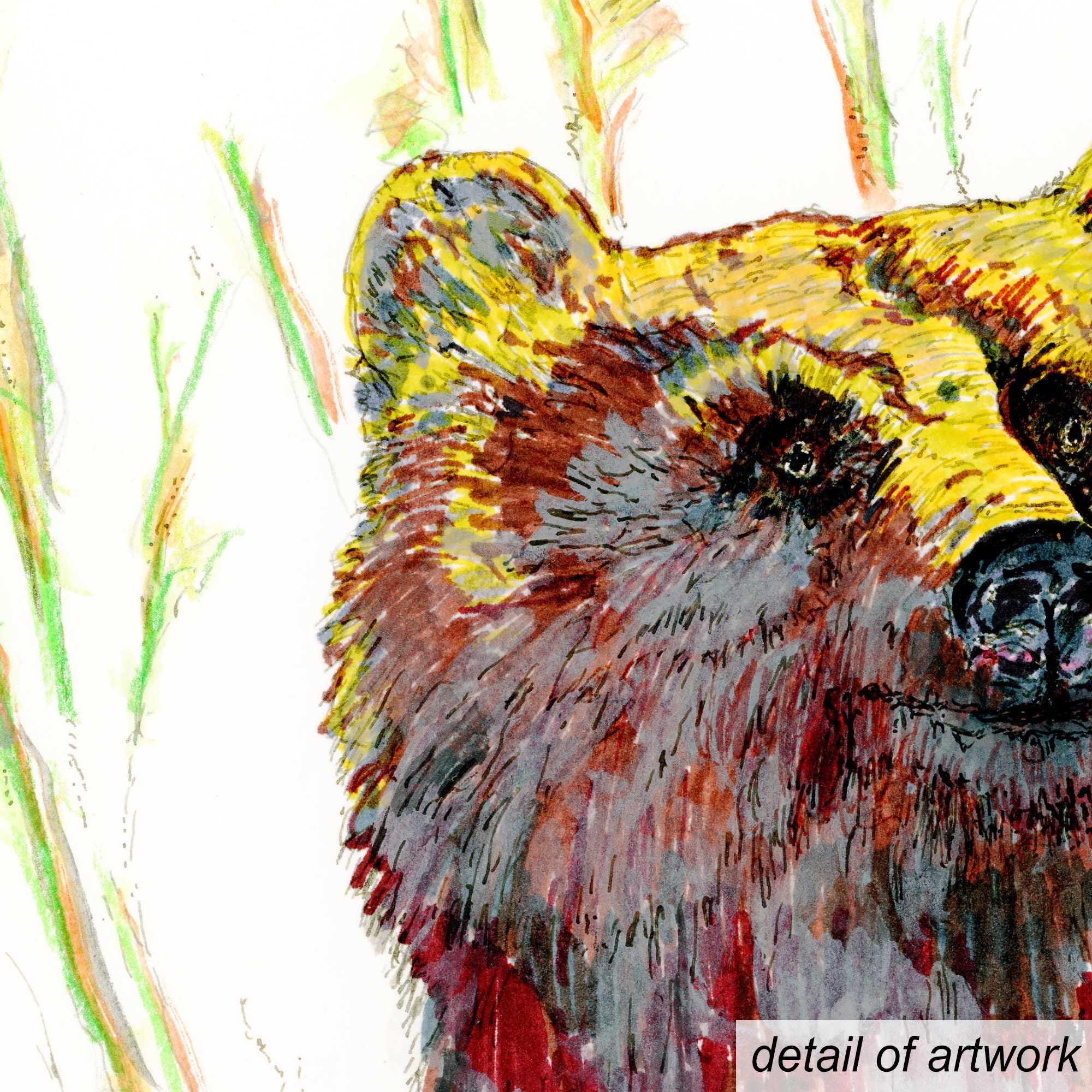 Grizzly Bear Montana Wildlife Art Print by Darrell L Kollenborn - Etsy