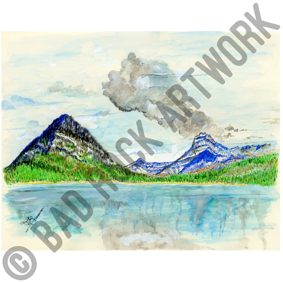 Swift Current Lake Glacier National Park Watercolor Art Print by ...