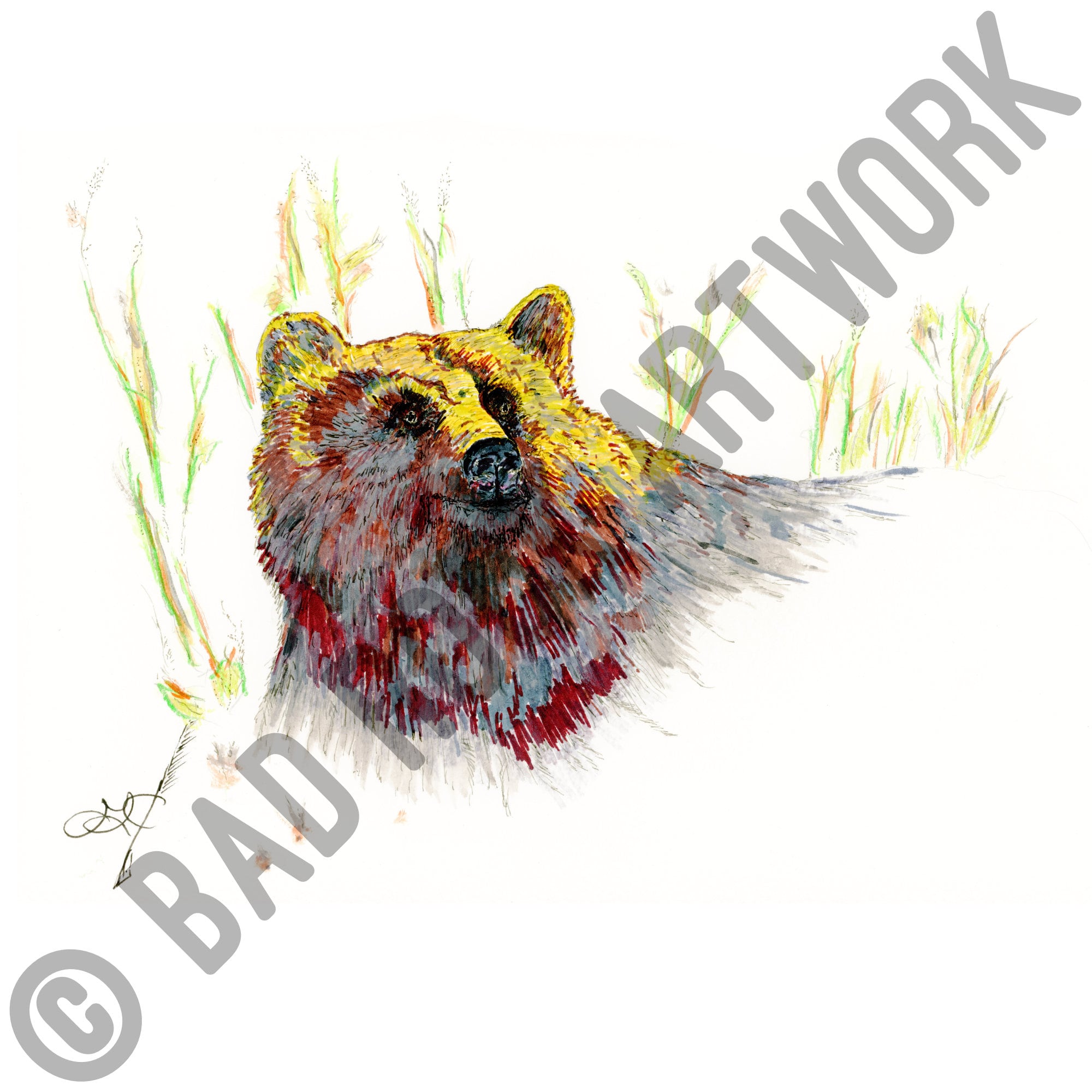 Grizzly Bear Montana Wildlife Art Print by Darrell L Kollenborn - Etsy