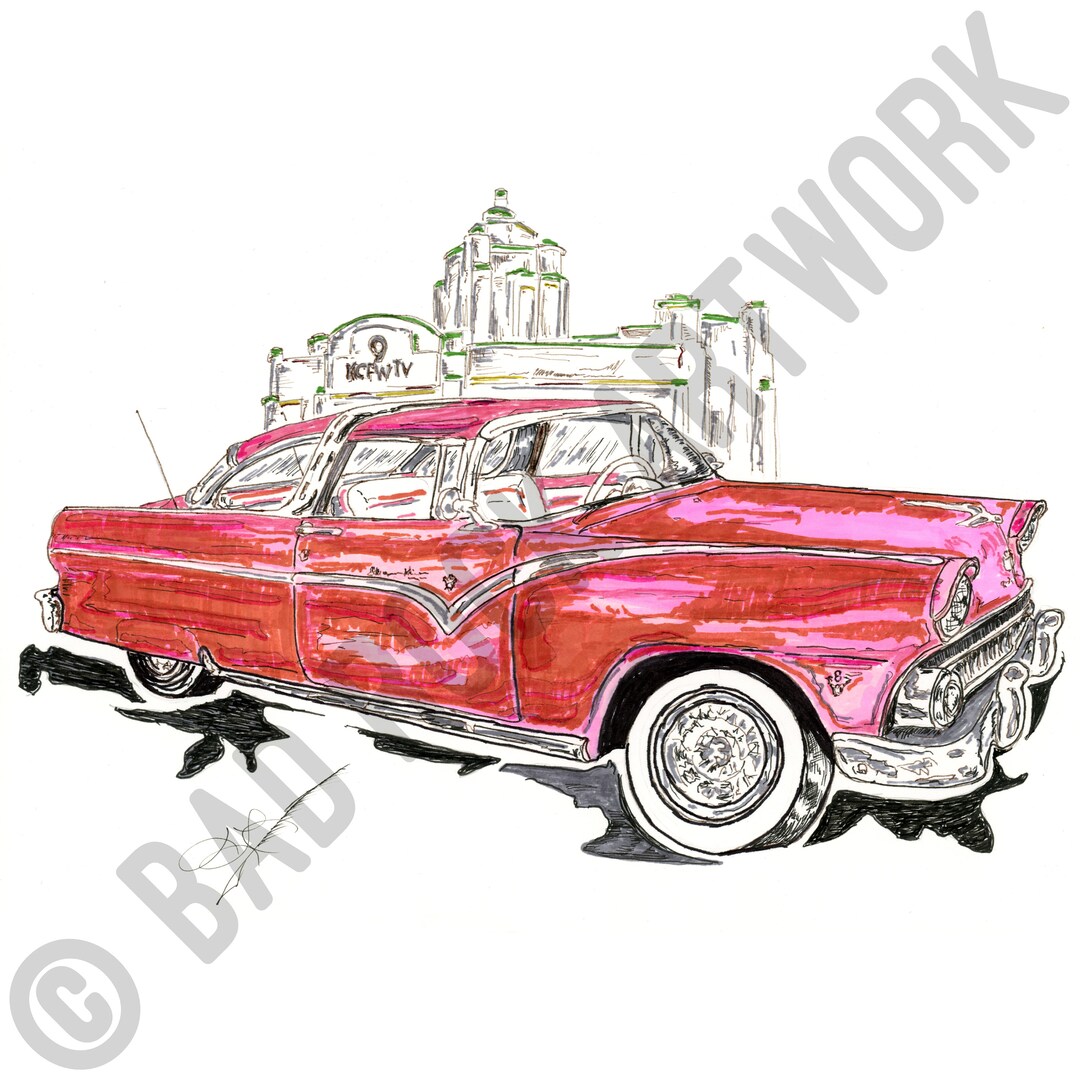 Vintage 1955 Crown Victoria Pen & Ink Giclee Montana Art Print by ...