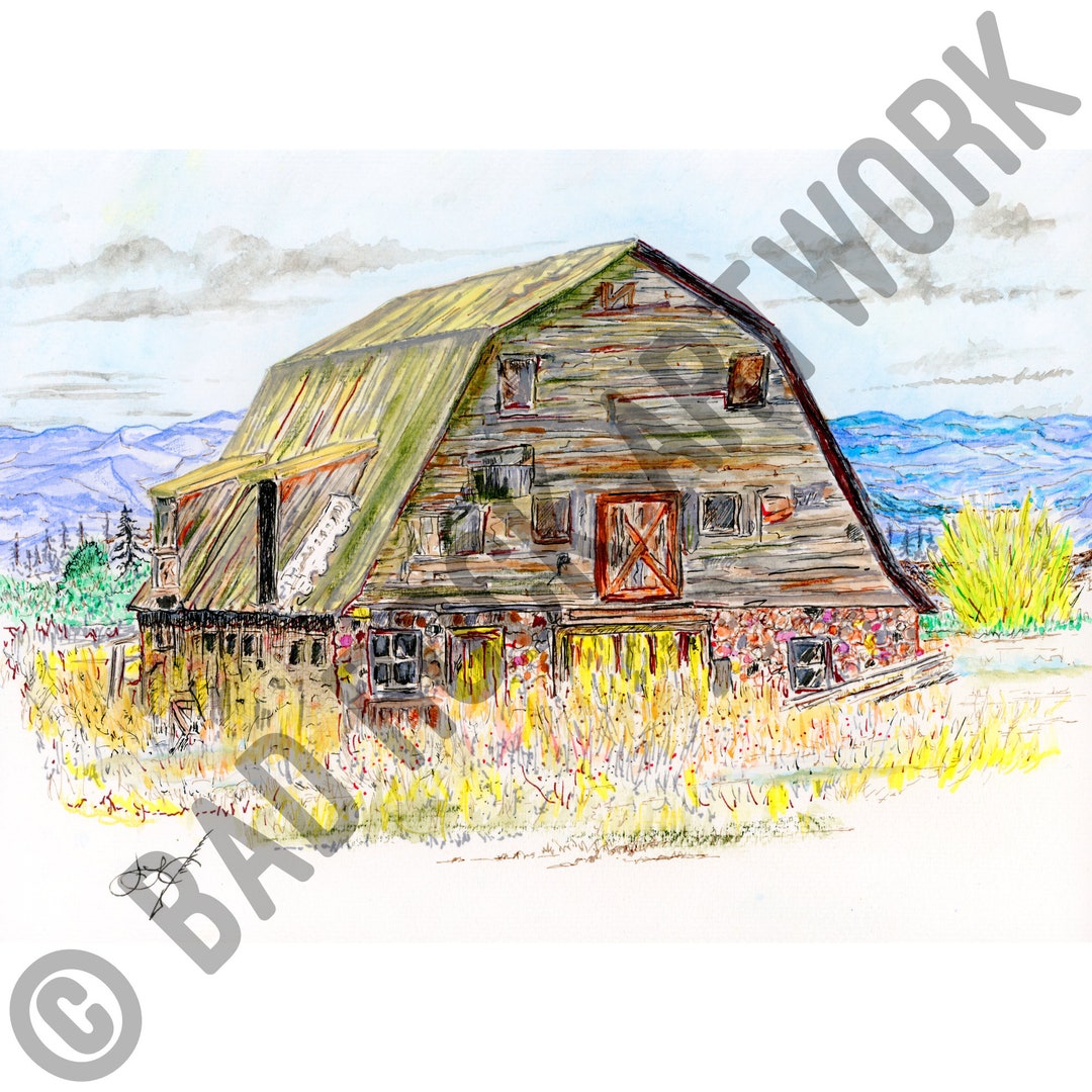 Barn on Church Drive, Flathead Valley Montana Watercolor Art Print by ...