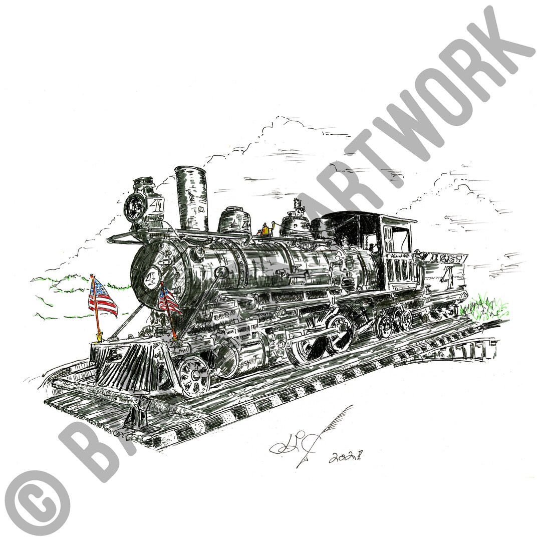 Historic Train Engine klondike Kate Pen & Ink - Etsy