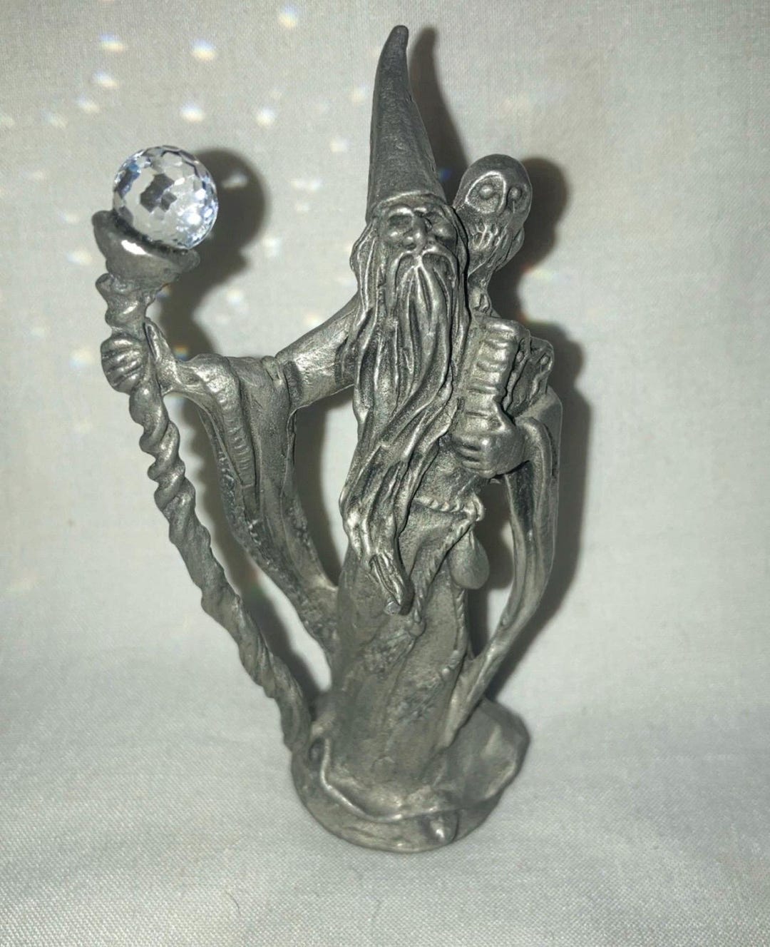 VTG Sorcerer Wizard Statue, Gallo Pewter, Fantasy Magick 1984 Crystal ...