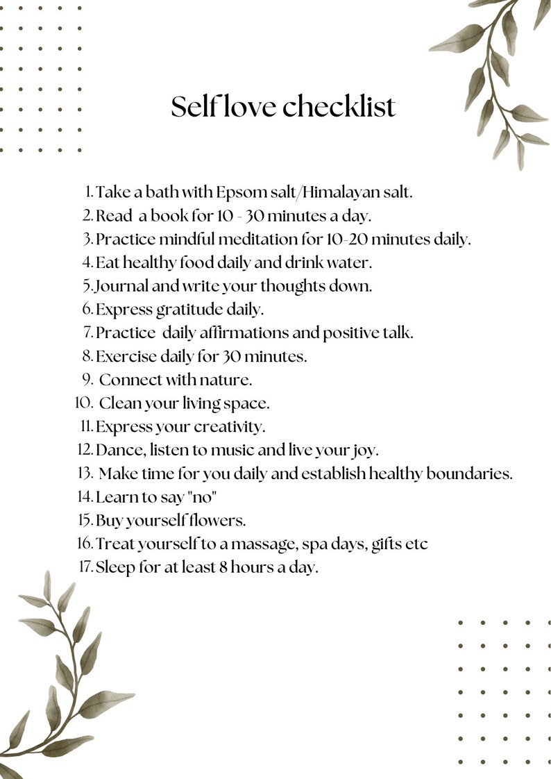 Self Love Checklist | Helpsheet | Tips | Instant Download | Gratitude ...