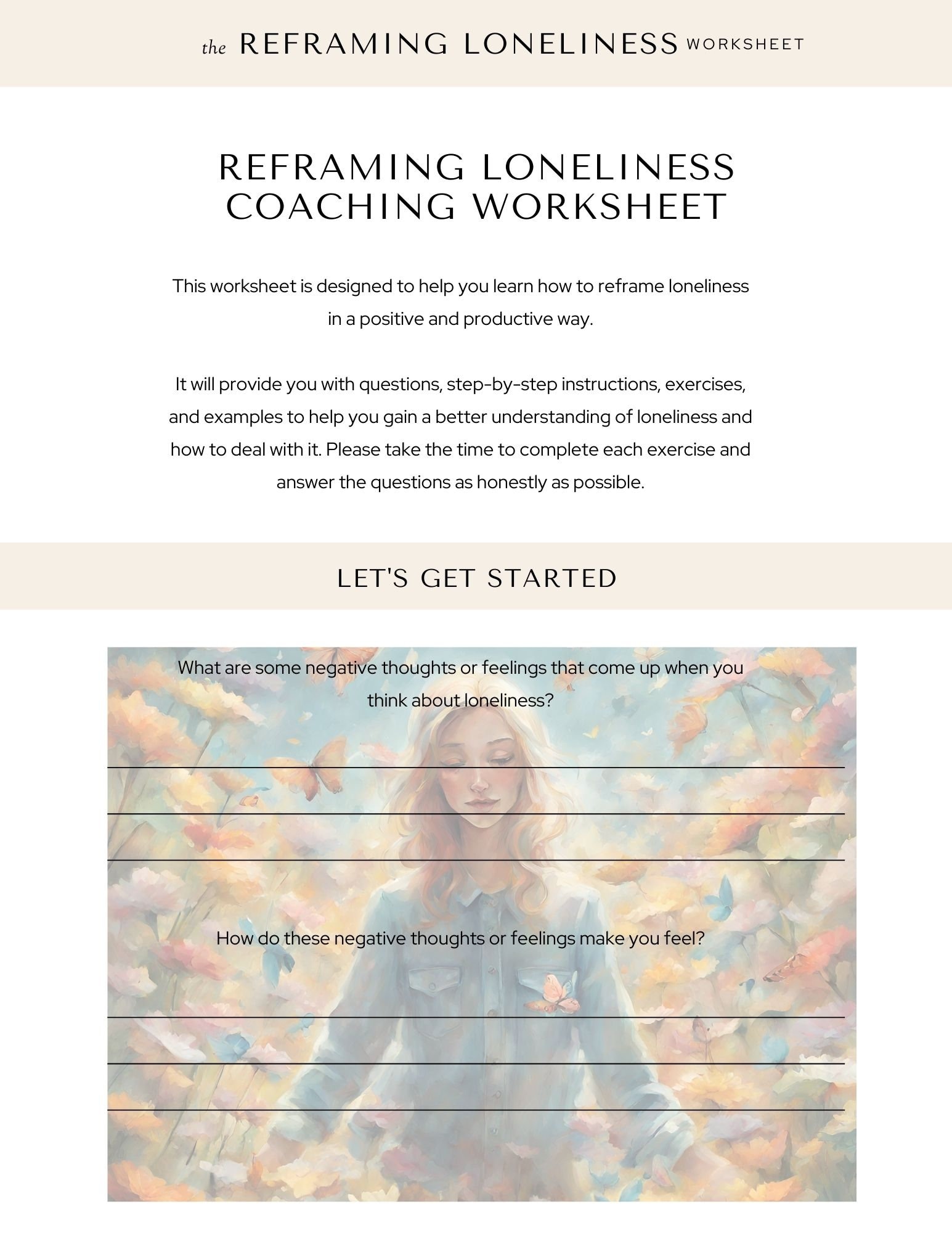 Artist Reframing Loneliness Worksheets 5 Pages Self Help Self Love Self ...