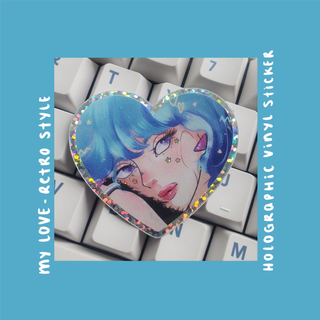Holographic Heart Anime Sticker, Love Sticker, Retro Sticker, Glitter ...