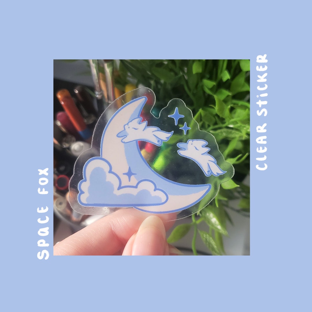 Cute Space Fox Sticker, Kitsune Sticker, Kawaii Fox Decal, Clear Vinyl ...